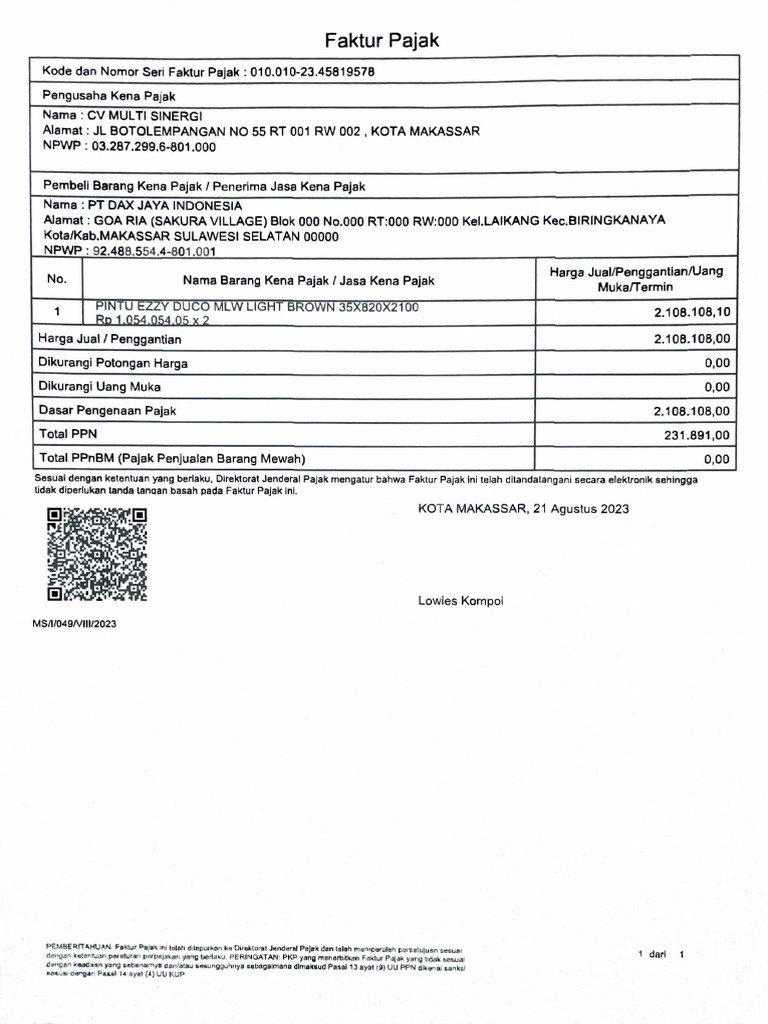 Sinergi Faktur Pajak CV Mul Tl | PDF