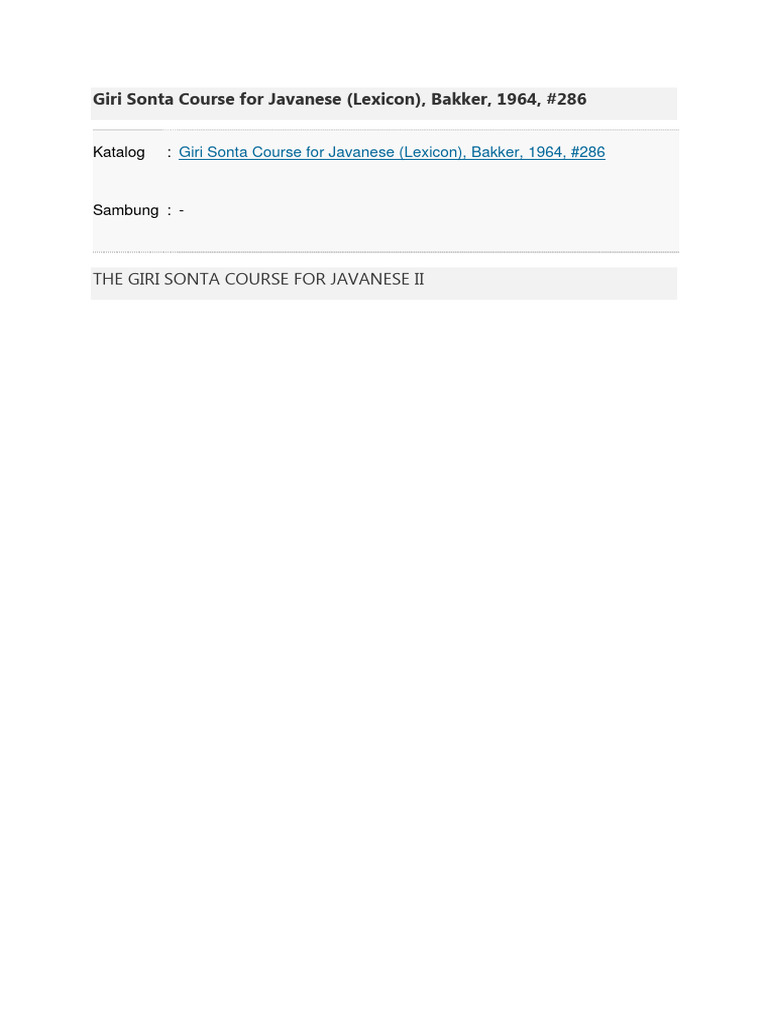 Kamus Jawa Inggris Giri Sonta Course For Javanese (Lexicon) Bakker 1964 | PDF