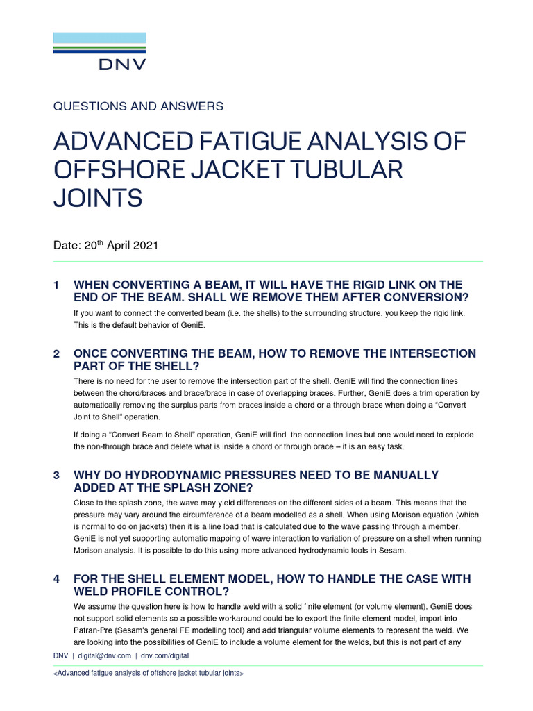 Qanda Advanced Fatigue Analysis Of Offshore Jacket Tubular Joints Pdf Truss