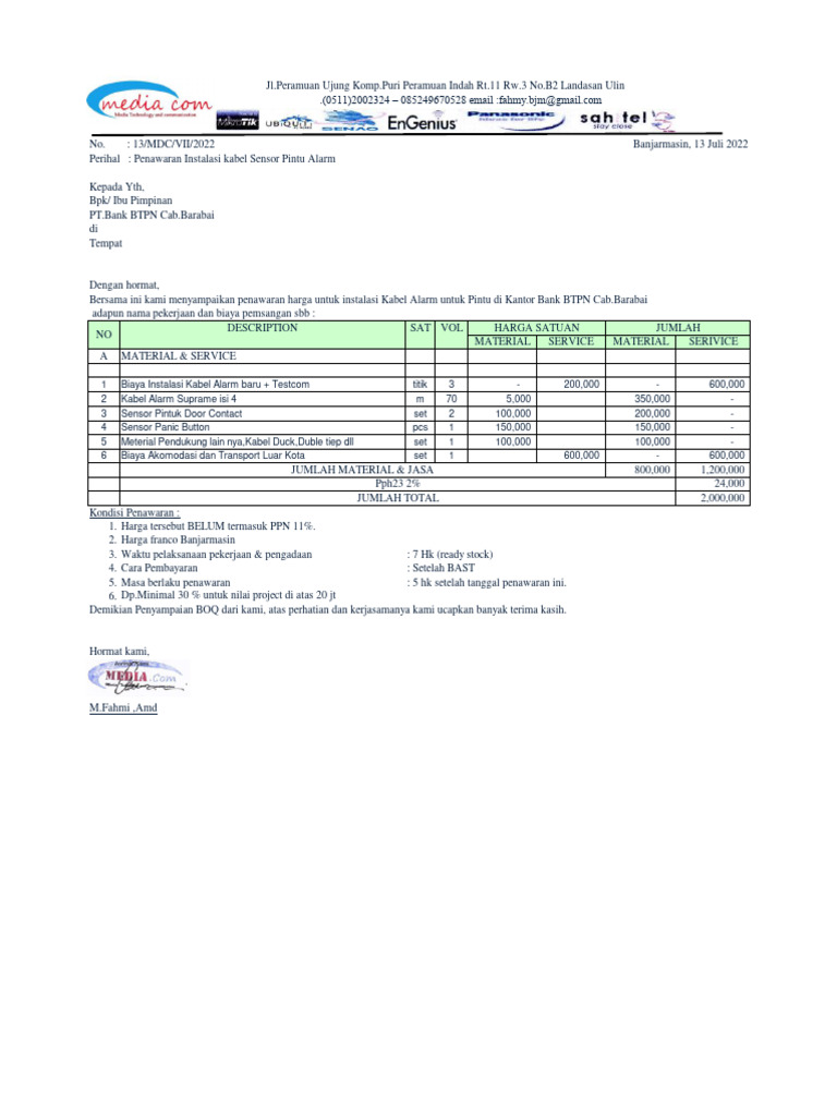 Rab Terbaru Alarm Bank BTPN Barabai | PDF