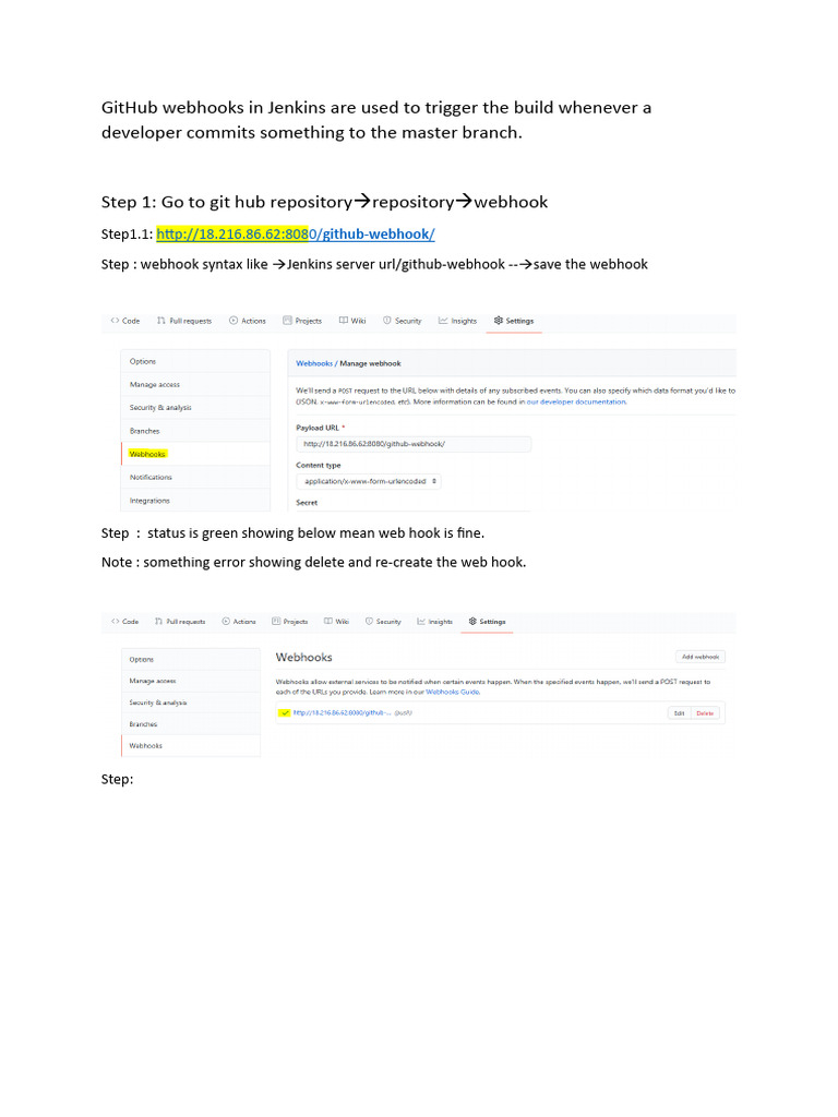 GitHub Webhook Setup in Jenkins | PDF | Technology & Engineering
