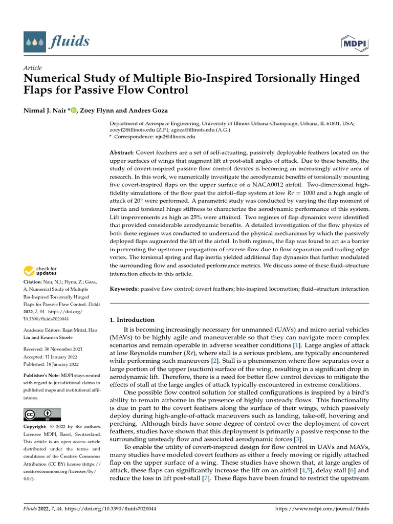 Numerical Study of Multiple Bio-Inspired Torsionally Hinged Flaps For Passive Flow Control | PDF ...