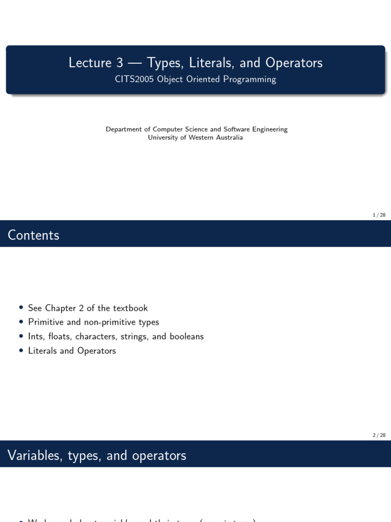 CITS2005 Lecture3 | PDF | Integer (Computer Science) | Data Type CITS2005 Lecture3 | PDF | Integer (Computer Science) | Data Type