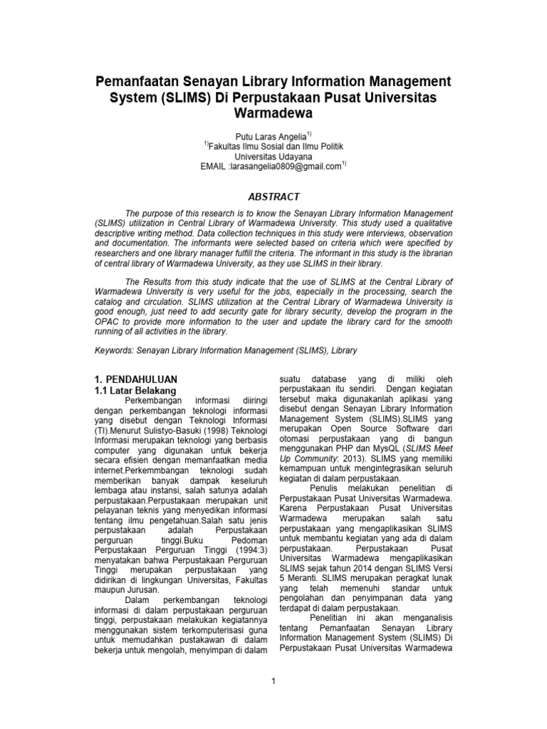 Pemanfaatan Senayan Library Information Management System (SLIMS) Di ...