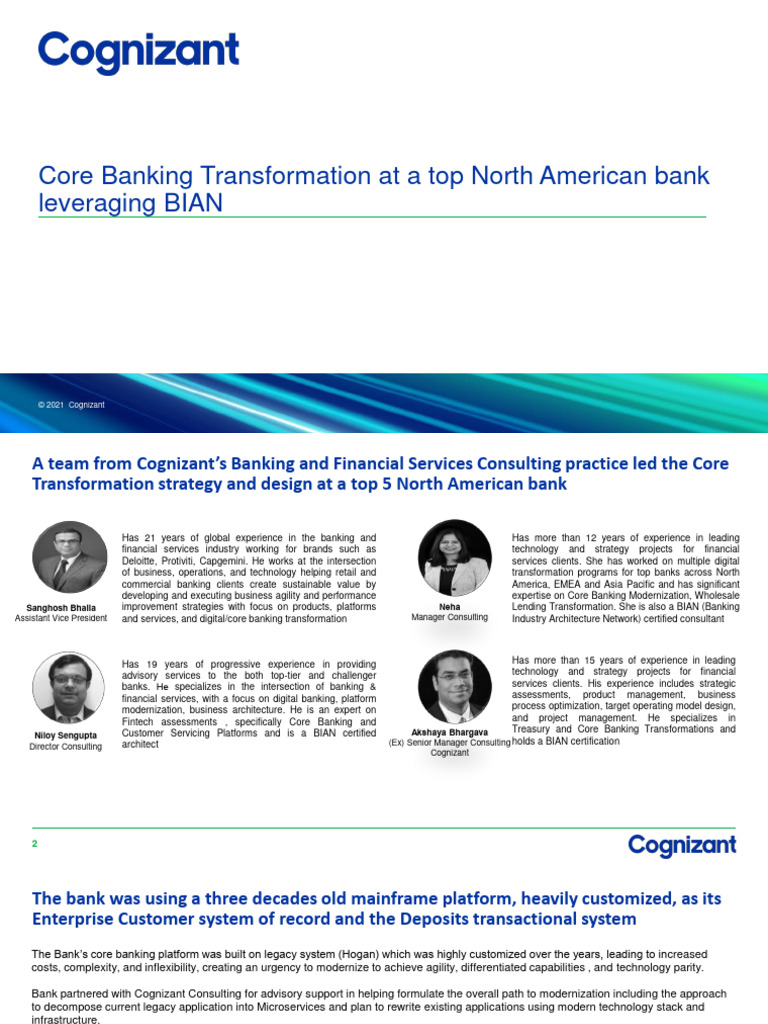 Core Banking Modernization Using BIAN | PDF | Banks | Consultant
