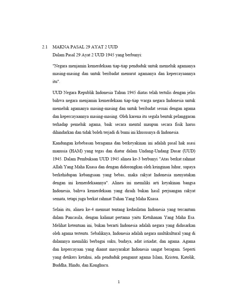 Makna Dan Penerapan Pasal 29 Ayat 2 Uud Pdf