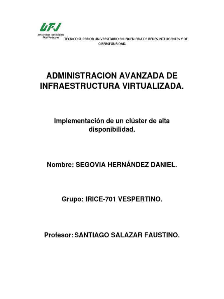Implementación de Un Clúster de Alta Disponibilidad. ORIGINAL | PDF Implementación de Un Clúster de Alta Disponibilidad. ORIGINAL | PDF