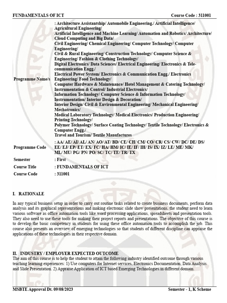 311001-Fundamentals of Ict Syllabus | PDF | World Wide Web | Internet & Web