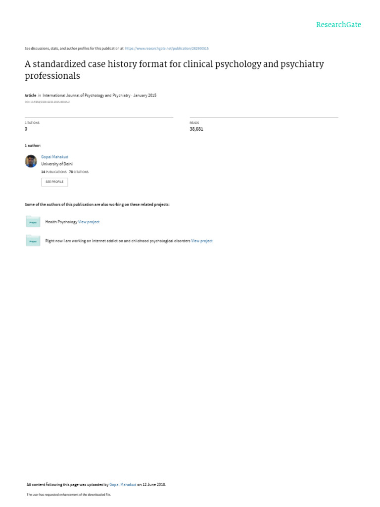 Standardized Case History Format in Psychology | PDF | Psychology ...