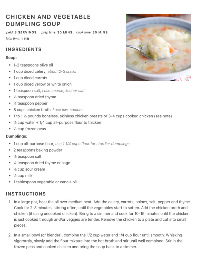 Chicken and Vegetable Dumpling Soup | PDF | Dumpling | Soup