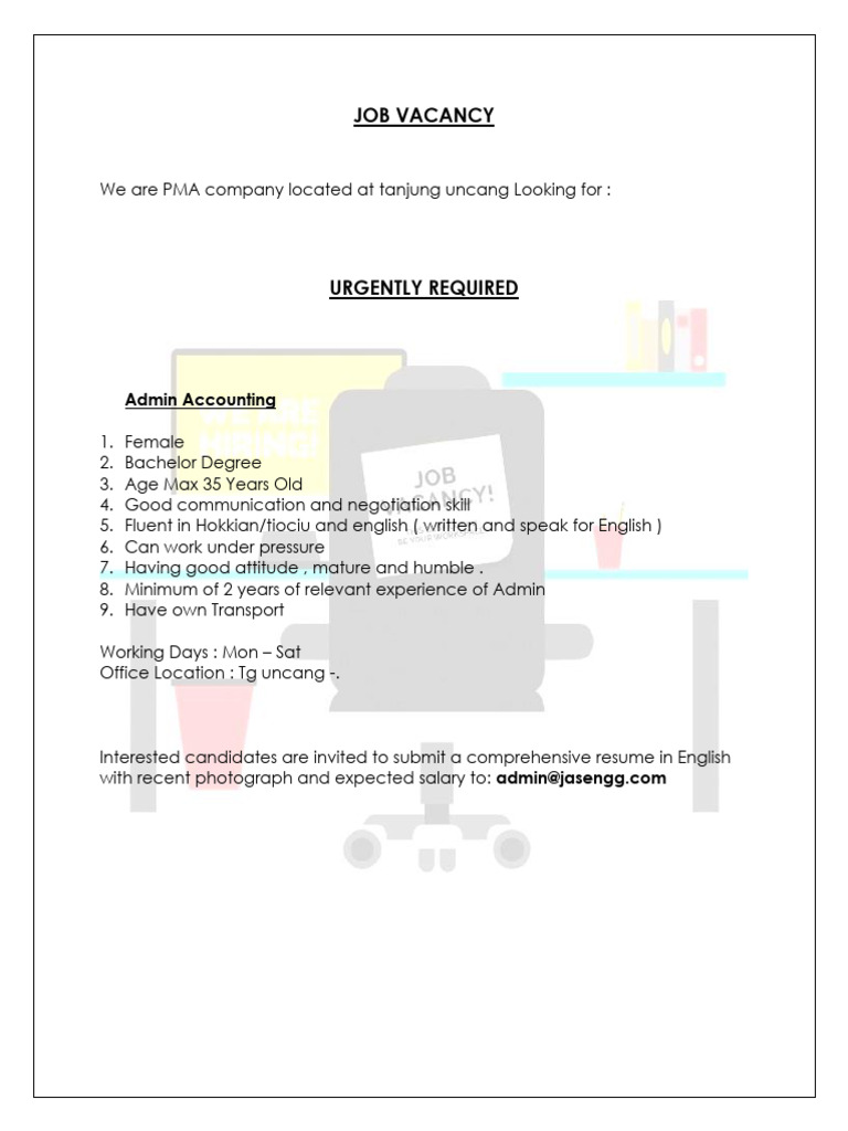 JOB VACANCY ADMIN Accounting | PDF | Career & Growth