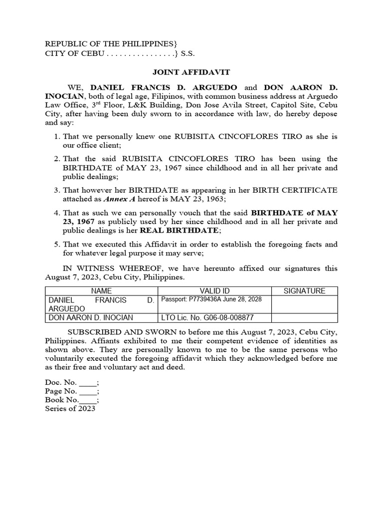 Joint Affidavit - Tiro | PDF