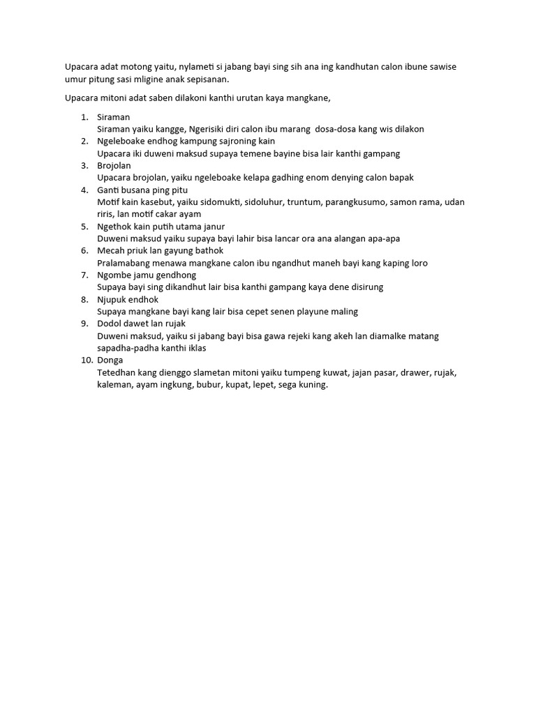 Upacara Mitoni | PDF | Memasak, Makanan, & Anggur