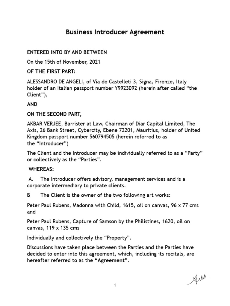 Business Introducer Agreement Details | PDF | Consideration | Business Law