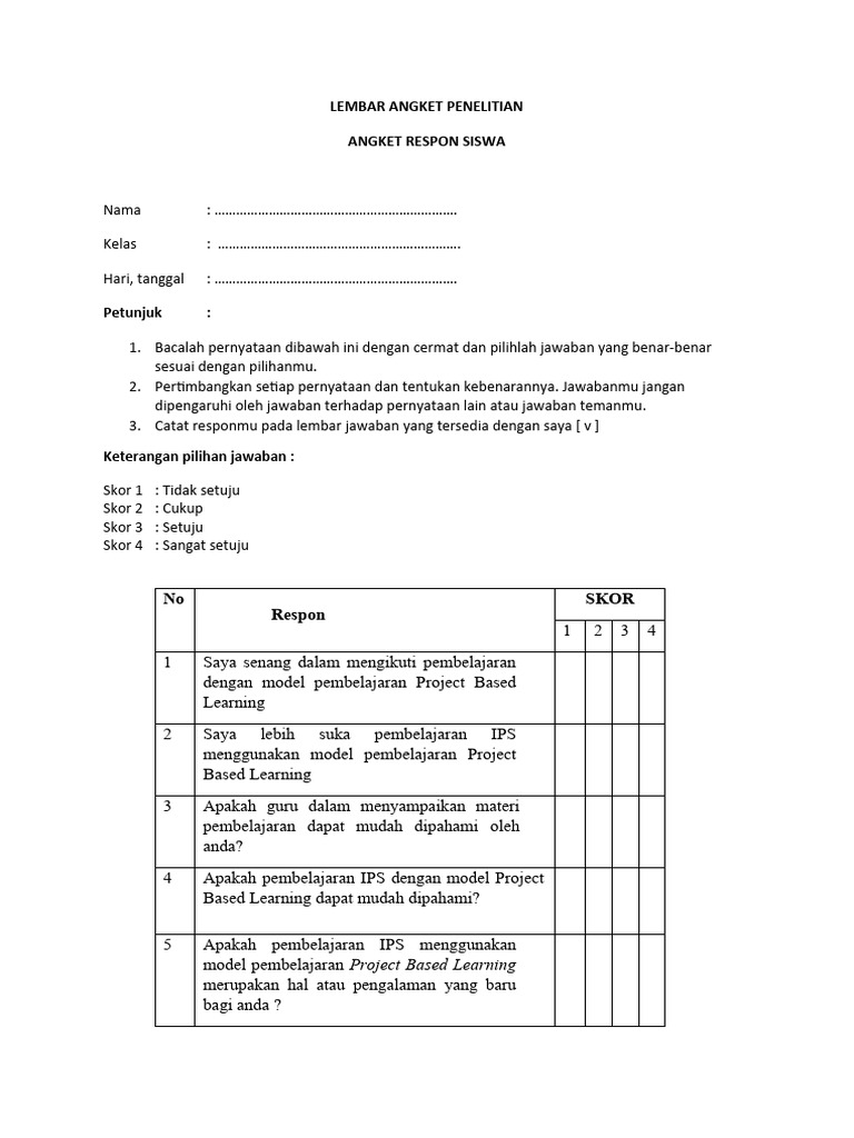 Lembar Angket Penelitian | PDF