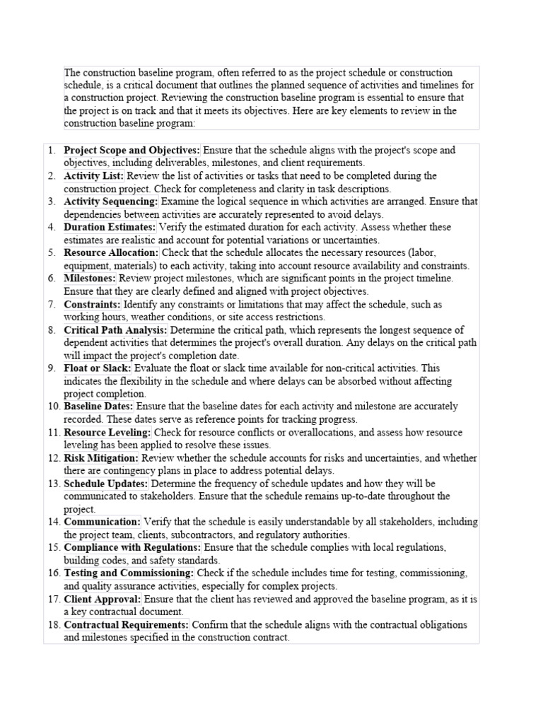 The Construction Baseline Program | PDF | Business