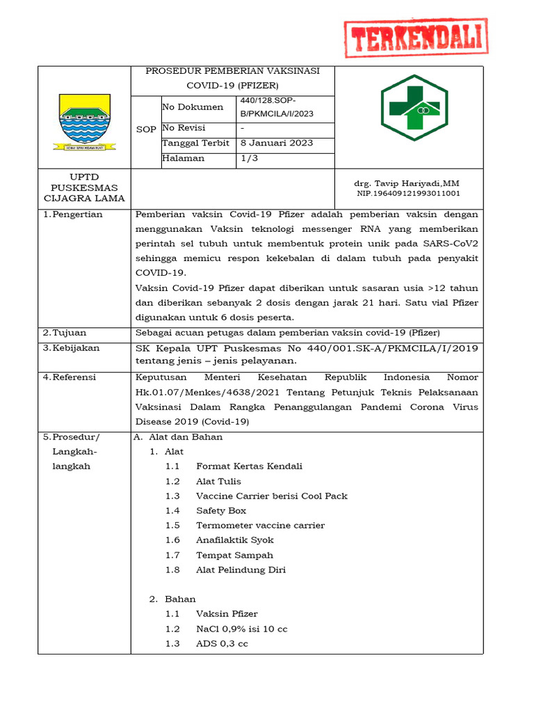 SOP Pemberian Vaksin Pfizer | PDF