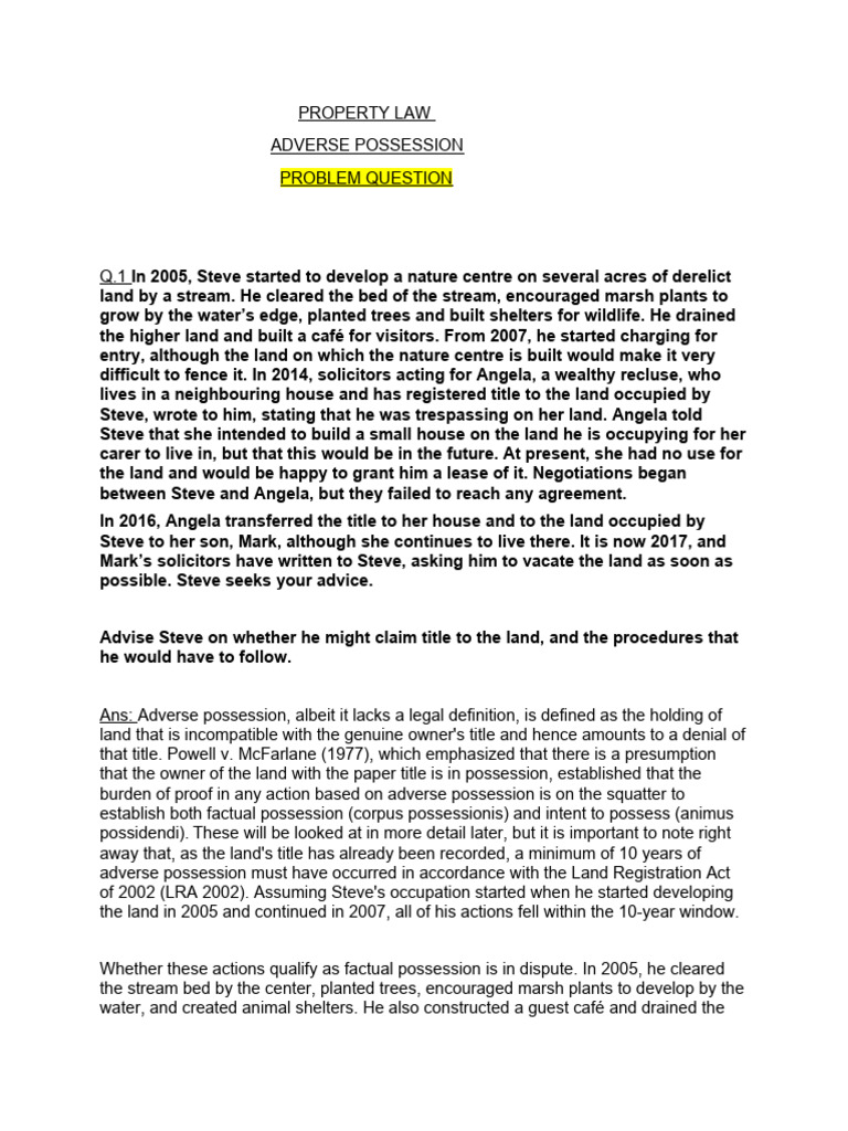 Adverse Possession in Property Law India | PDF | Adverse Possession ...