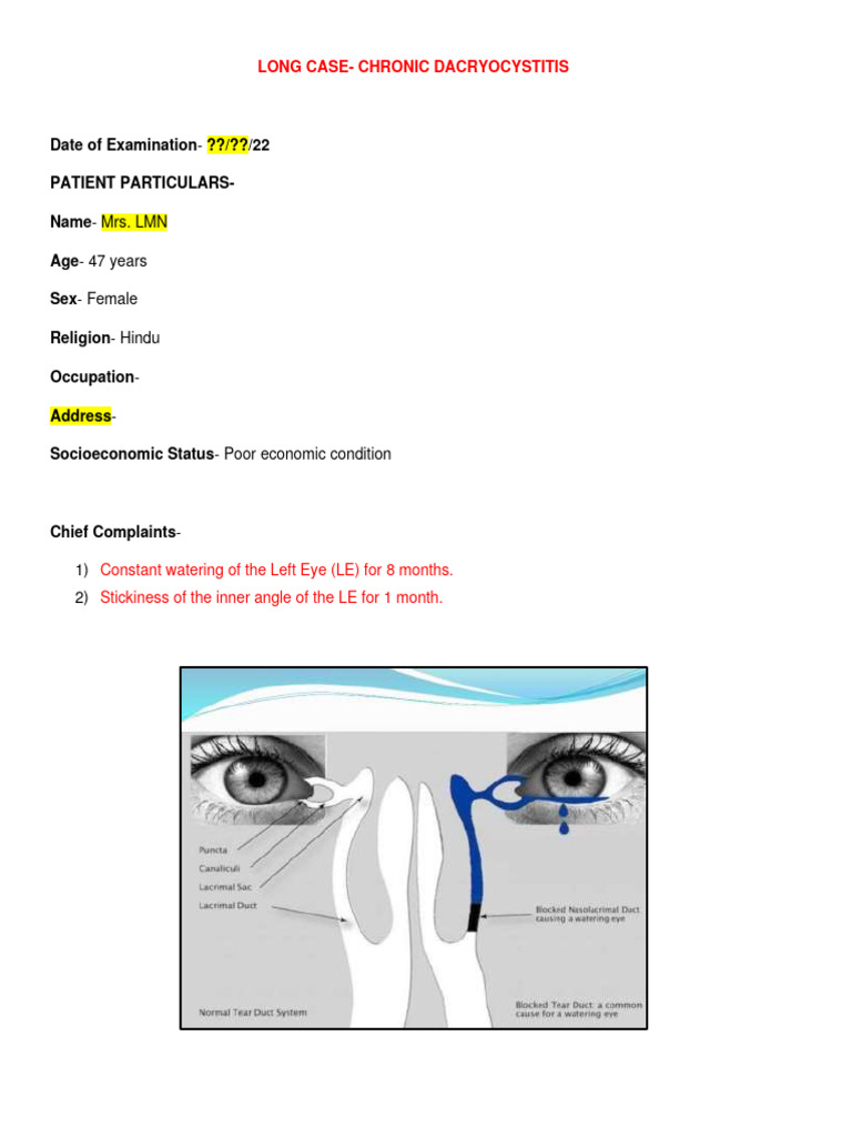 8a) Chronic Dacryocystitis | PDF | Human Eye | Sensory Organs