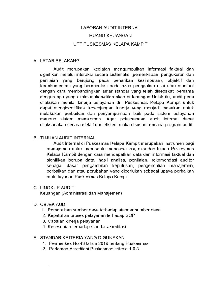 Laporan Audit Internal Pokja Keuangan | PDF | Pengelolaan Keuangan & Uang
