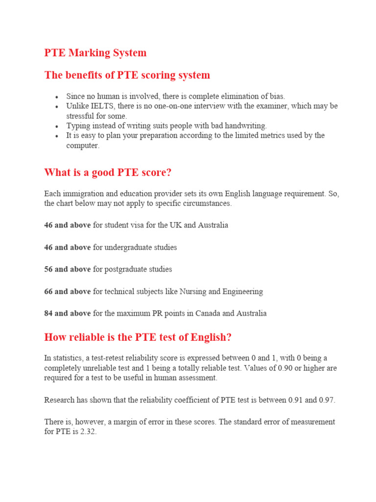 PTE Marking System | PDF | Speech | English Language