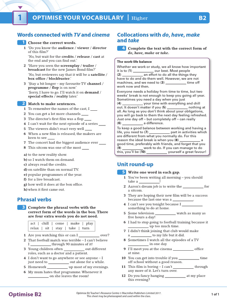 OPT B2 U01 Vocab Higher | PDF | Television Shows | Television Series