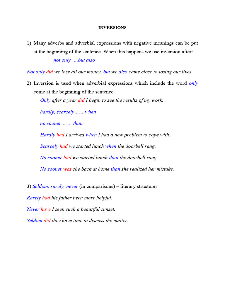 Inversions | PDF | Adverb | Language Mechanics