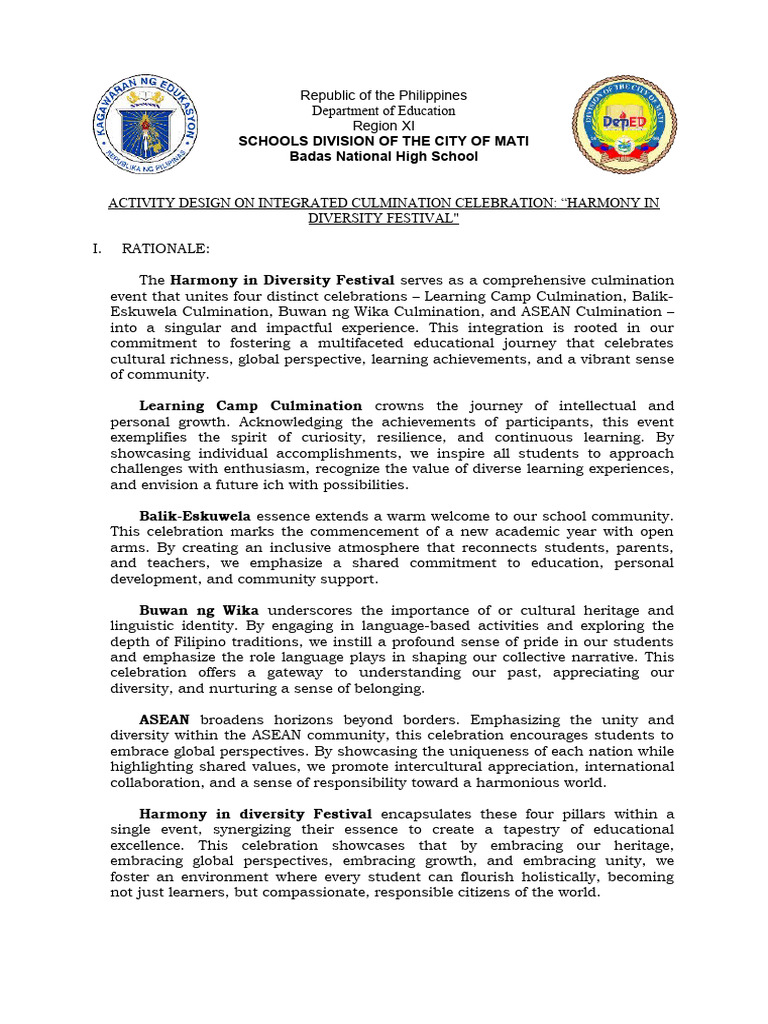Activity Design On Integrated Culmination Celebration | PDF