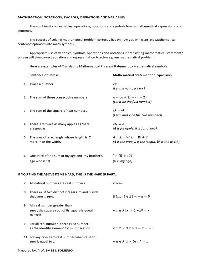 Material - Speaking Mathematically - Notations | PDF | Numbers ...