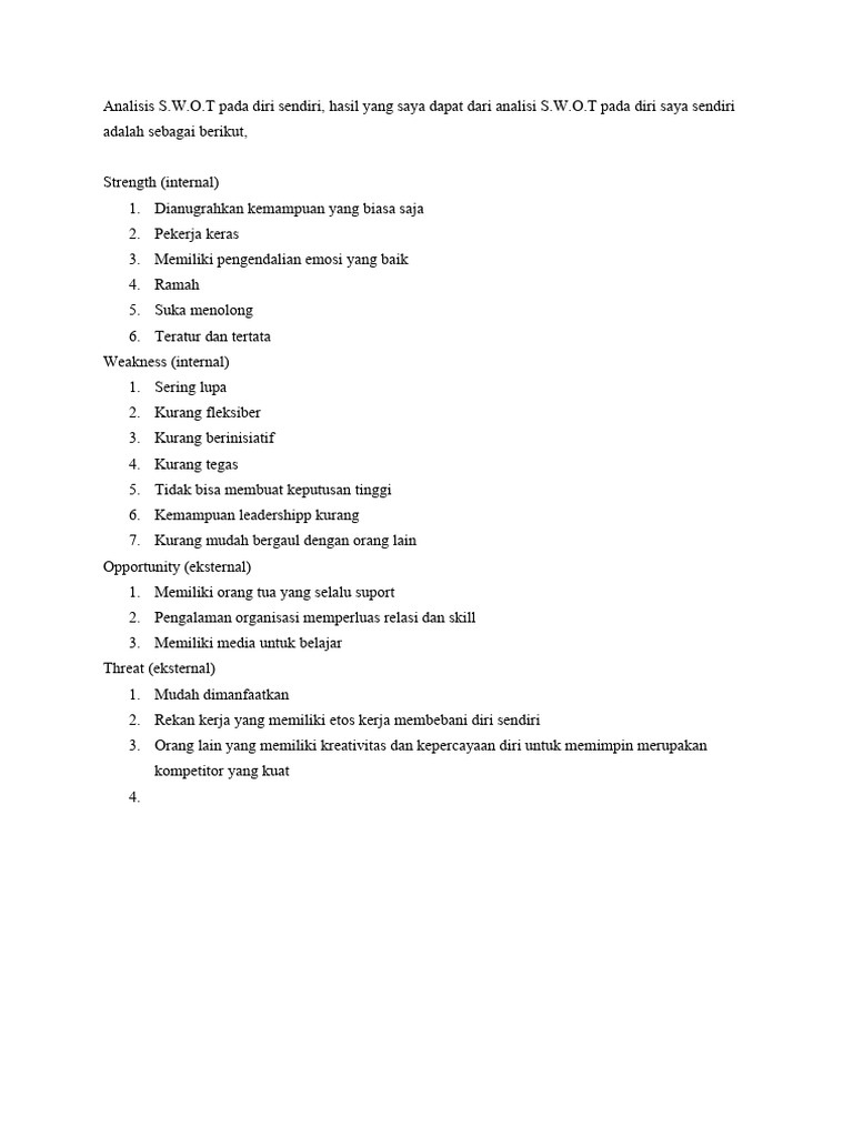 Analisis S W O T Pada Diri Sendiri Pdf