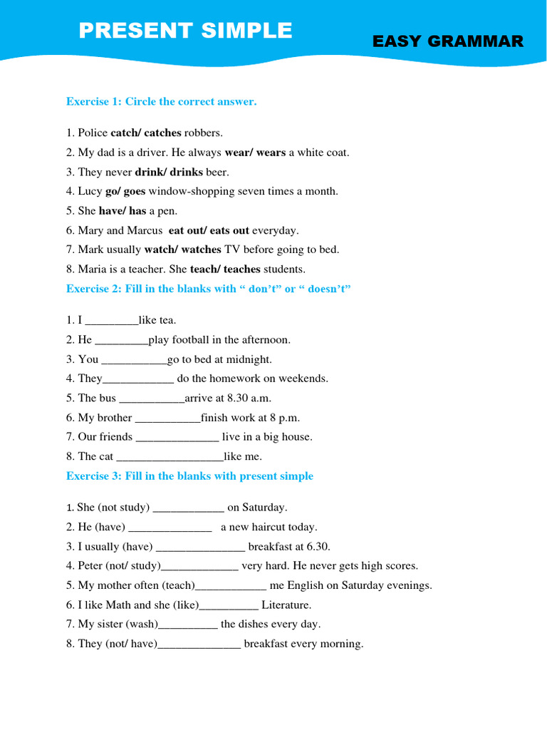 Present Simple - Worksheet 1 | PDF | Language Mechanics | Syntax