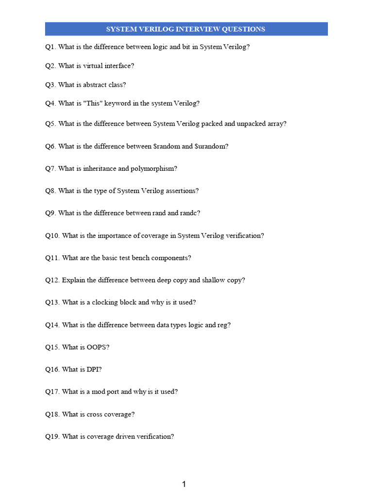 System Verilog Interview Questions Pdf Class Computer Programming Object Computer Science 7763