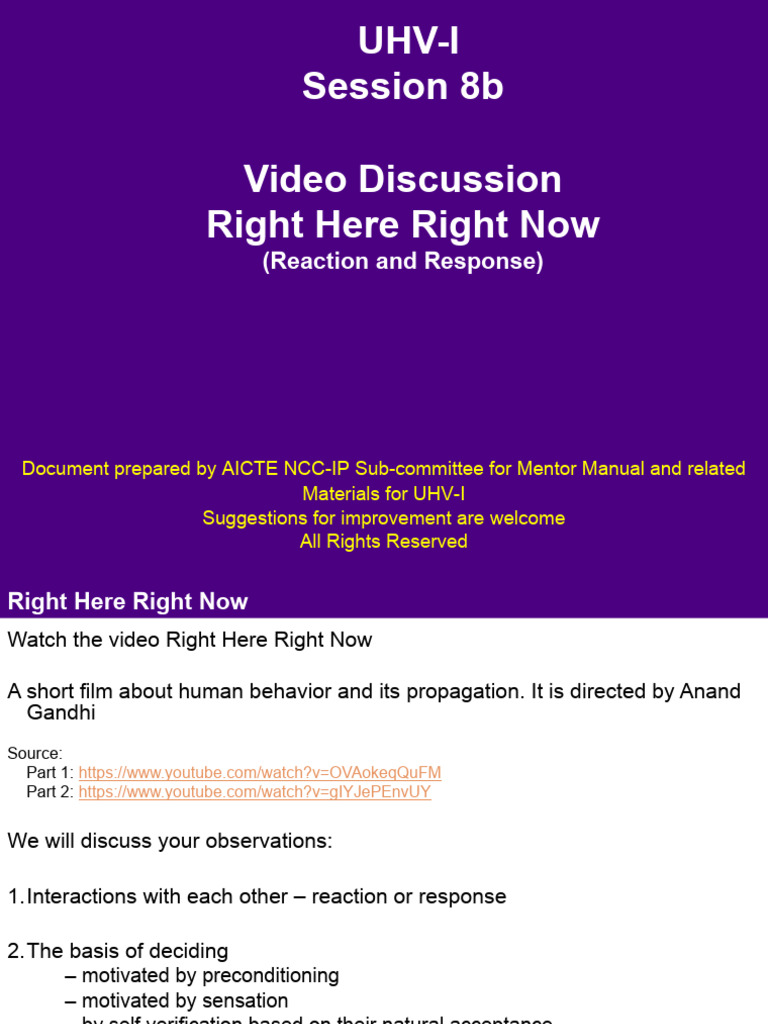 Ind 8b Video Discussion - Right Here Right Now | PDF | Feeling | Behavior