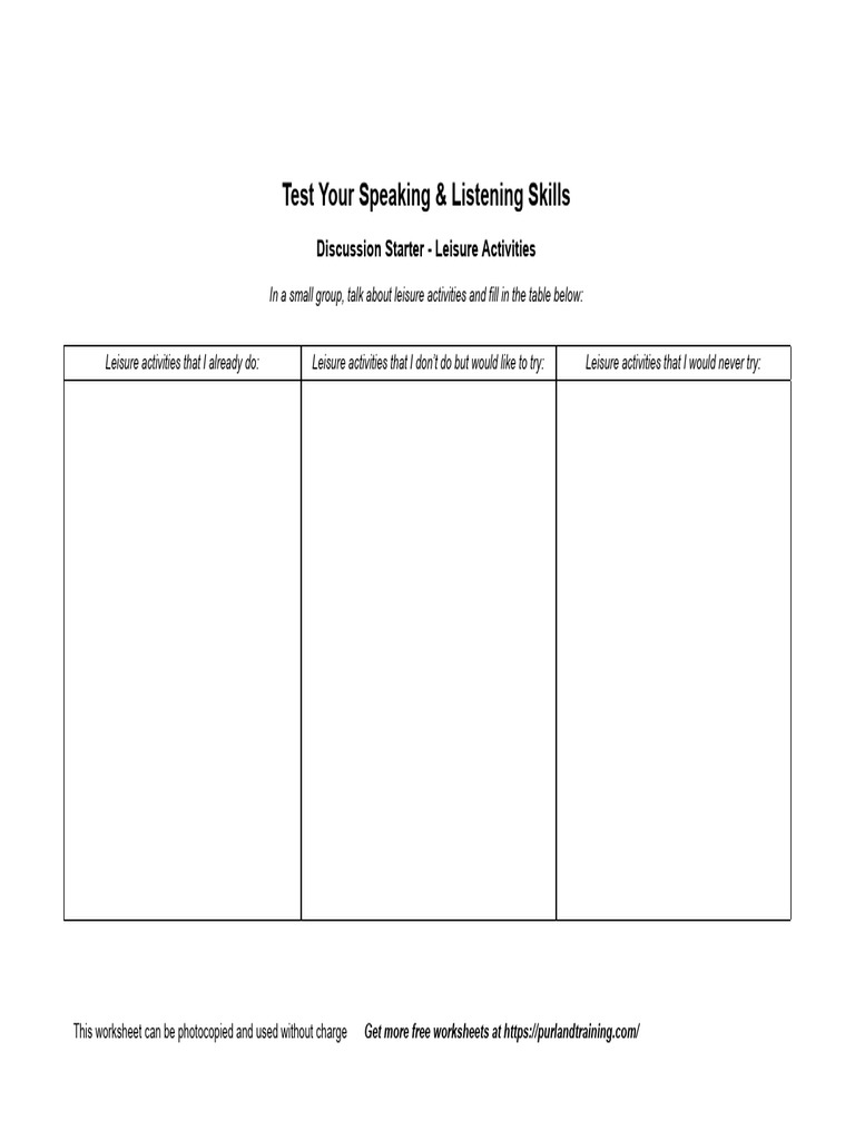 Discussion Starter Leisure Activities Esl10 | PDF | Career & Growth ...