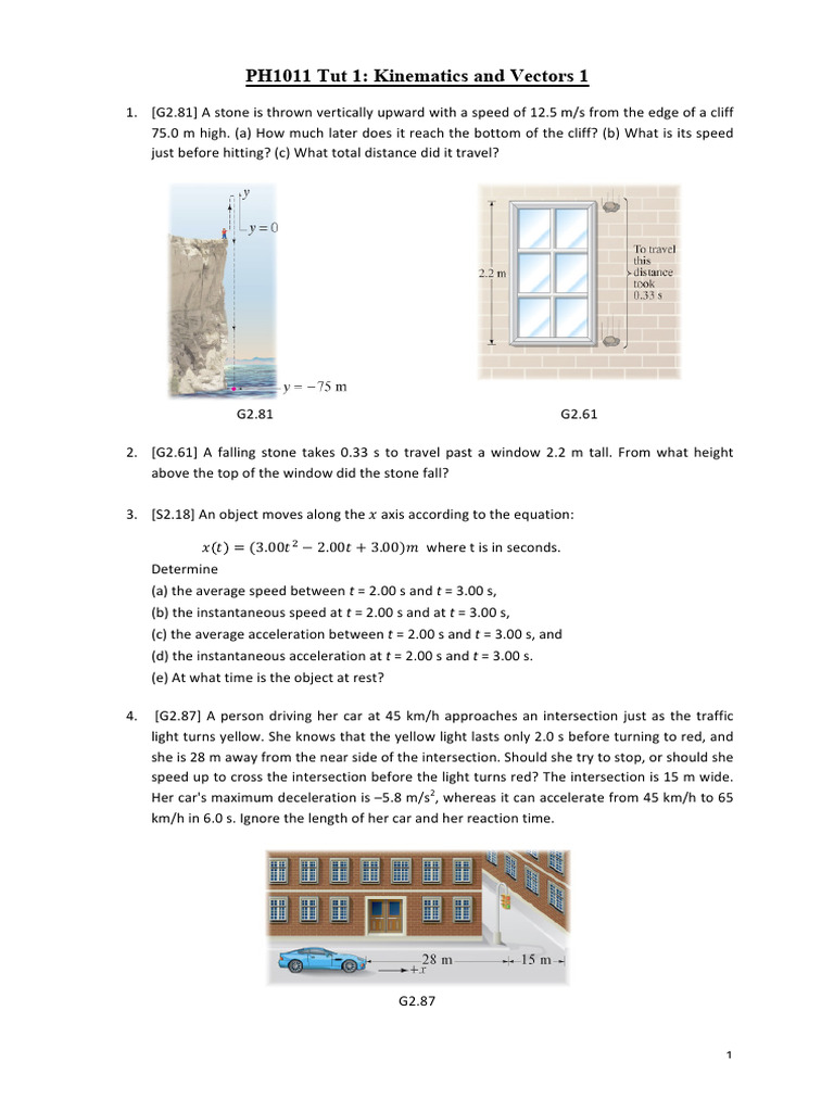 PH1011 Tut 1 With Ans Behind | PDF | Speed | Acceleration