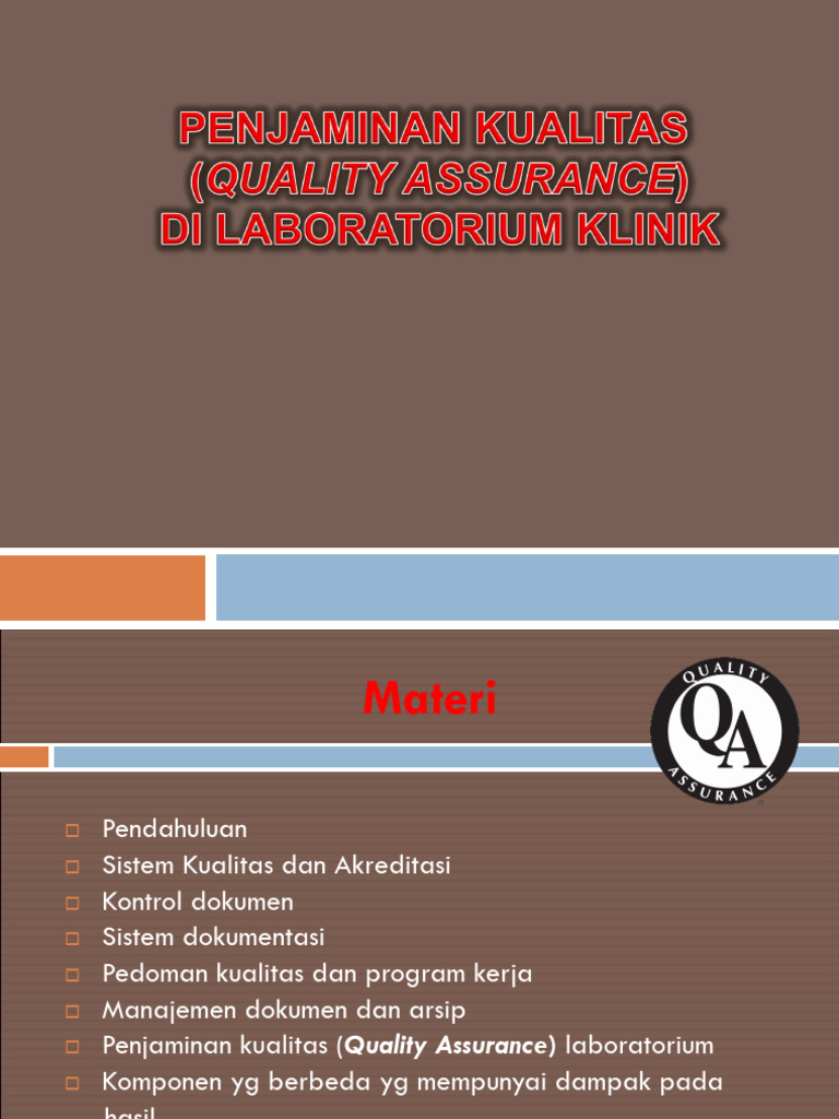 Quality Assurance Lab Klinik | PDF