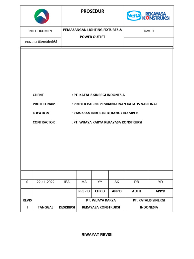 PKN-C-E4-PC-003-W Prosedur Pemasangan Lighting | PDF
