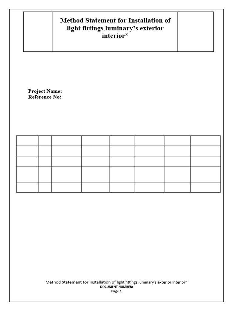 Method Statement For Installation of Light Fittings Luminary's Exterior ...