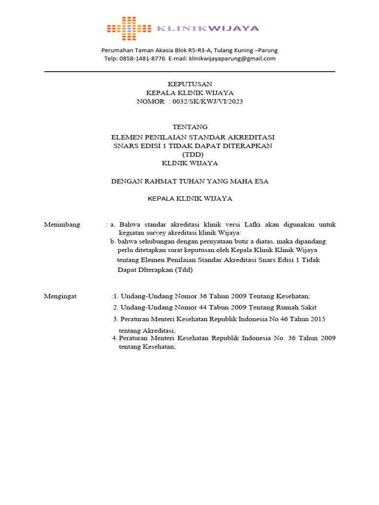 SK Elemen Penilaian Standar Akreditasi Snars Edisi 1 Tidak Dapat Dlterapkan (TDD) | PDF