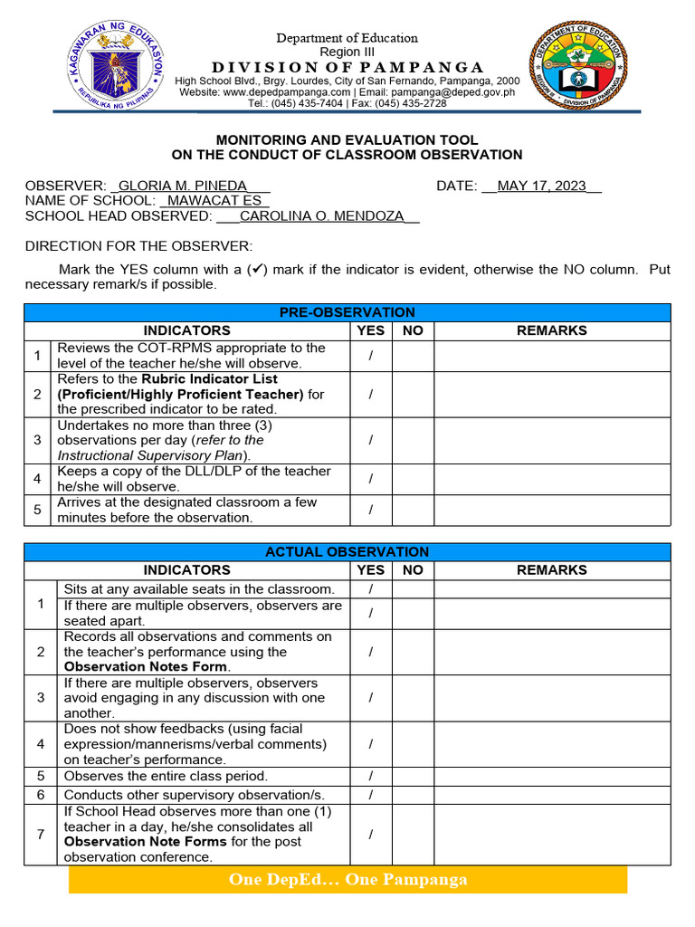 Classroom Observation Evaluation Tool | PDF | Teachers | Behavior ...