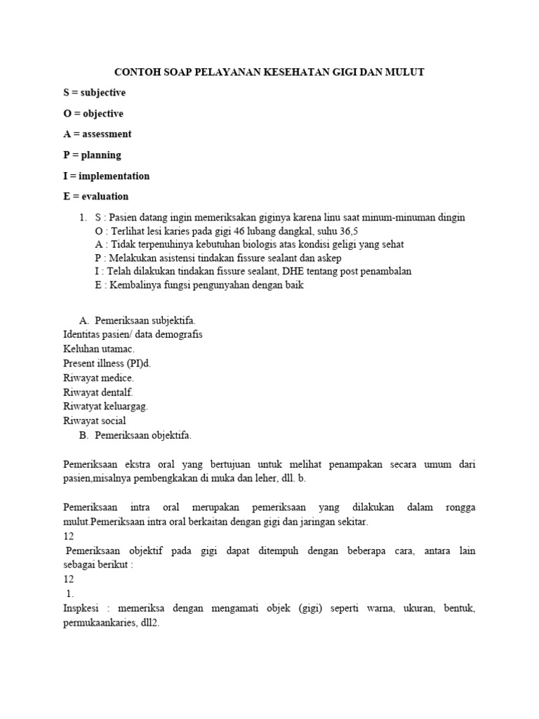 Contoh Soap Pelayanan Kesehatan Gigi Dan Mulut | PDF