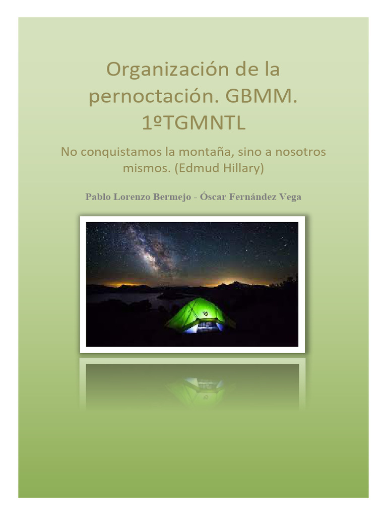 Organización de La Pernoctación GBMM 1ºTGMNTL | PDF | Cámping | Fuego fatuo