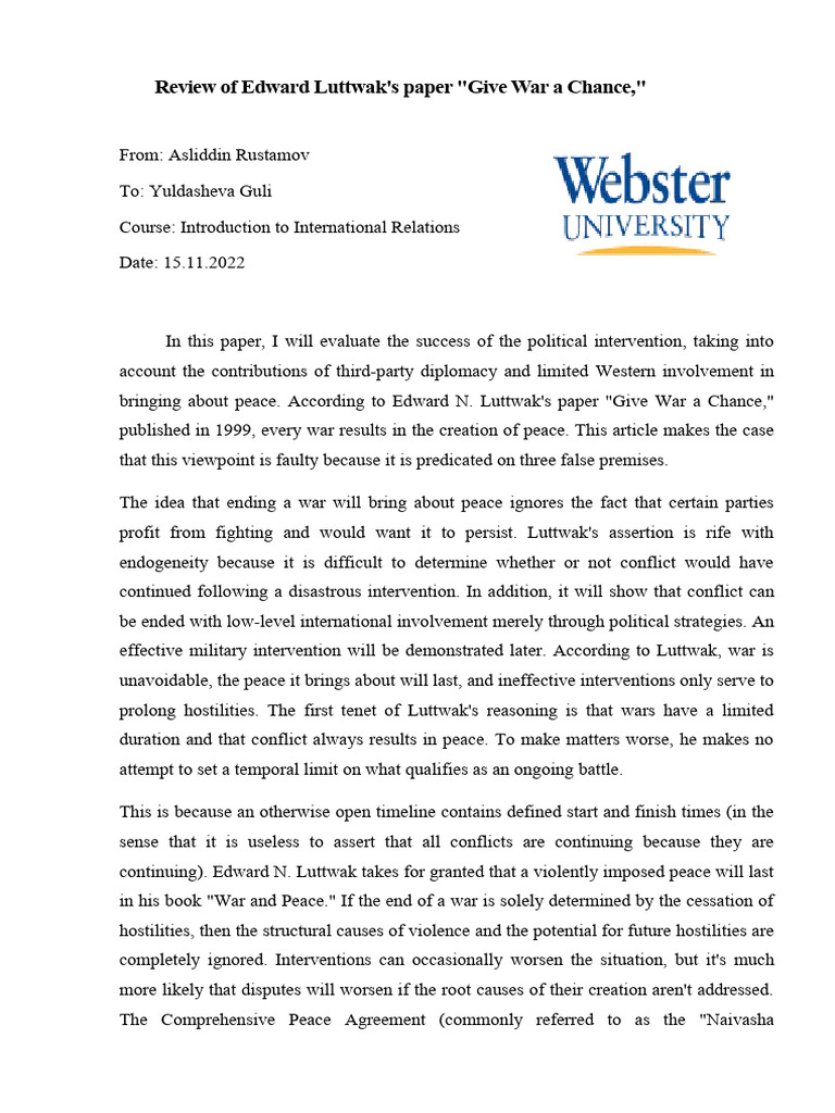 Review of Edward Luttwak assignment of Asliddin Rustamov | PDF | Civil War | Warfare