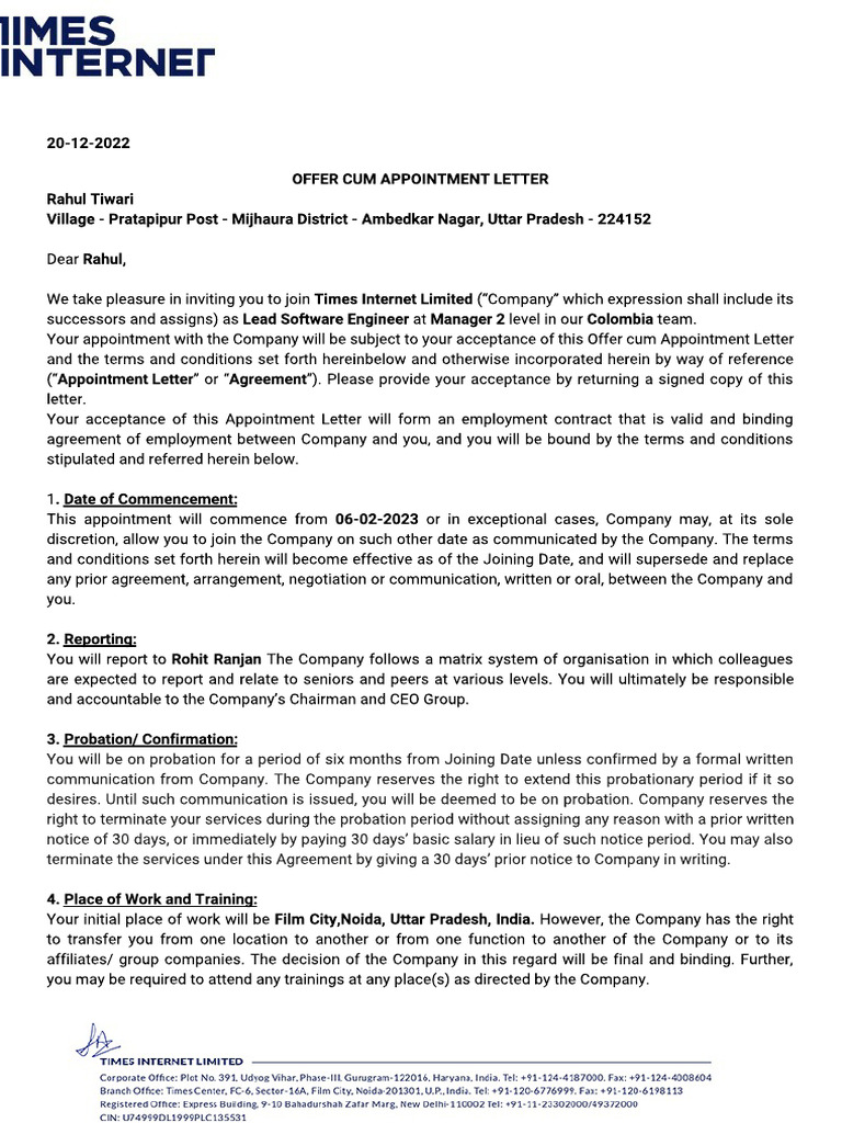RahulTiwari - Offer Letter PDF | PDF