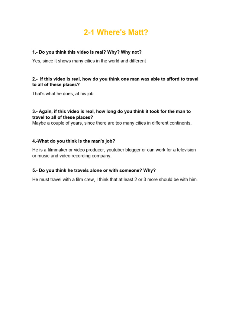 Analyzing "Where's Matt?" Video | PDF