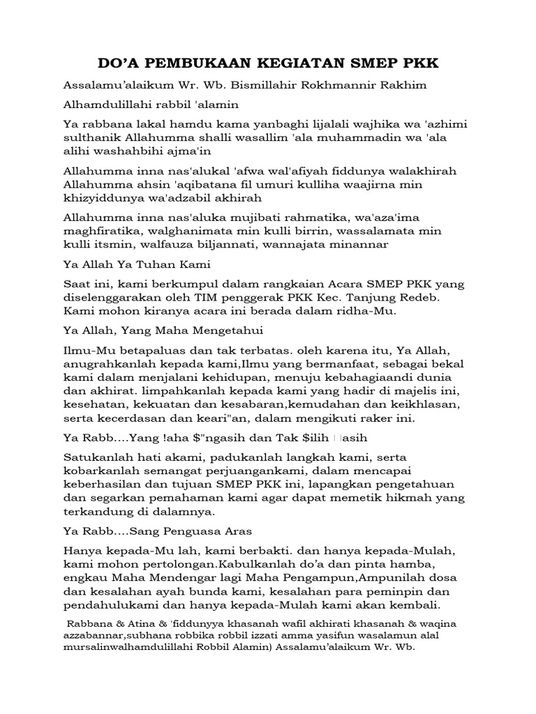 Doa Pembukaan Acara SMEP PKK | PDF | Kajian Bahasa Asing | Pengembangan Diri