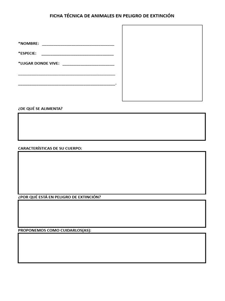 Ficha Técnica de Animales en Peligro de Extinción (1) | PDF