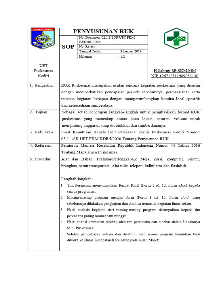 02.1.1 SOP Penyusunan RUK | PDF | Bisnis