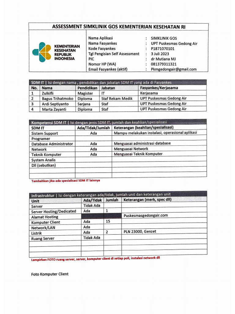 Assesment Simklinik Gos | PDF
