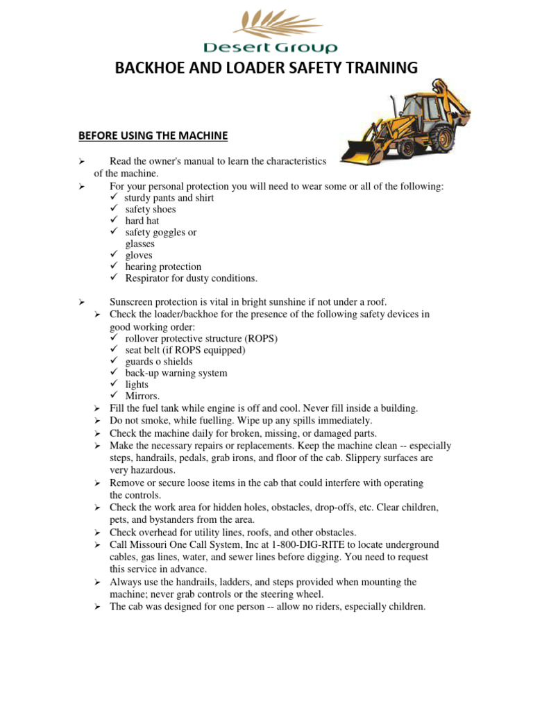 BACKHOE AND LOADER - Safety Training | PDF | Loader (Equipment) | Manufactured Goods